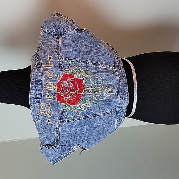 Stone Age | Jackets & Coats | Y2k Rebel Rose Embroidered Denim Bolero ...